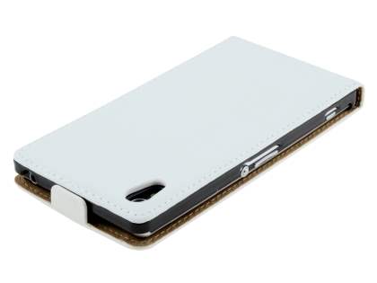 Slim Genuine Leather Flip Case for Sony Xperia Z1 - Pearl White ...